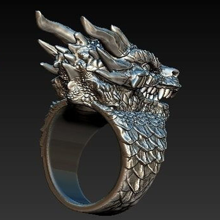 Men's Silver Ferocious Dragon Head Ring – Targaryen Treasures