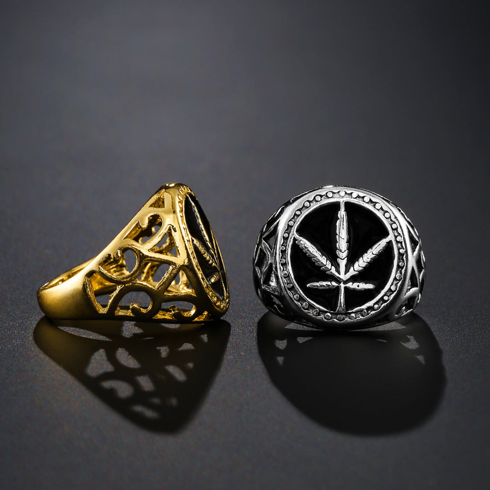 Maple Leaf Drop Oil Gold Plated Rings Unisex Hip Hop Hiphop Rings ...
